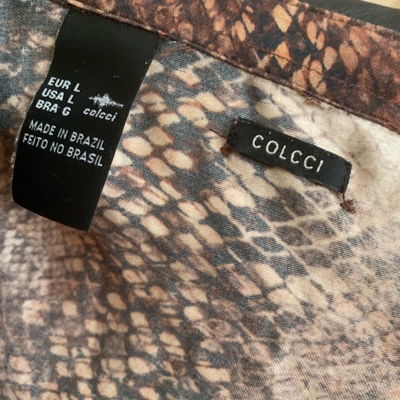 Colcci | Tops | Colcci Animal Print W Leather Collar Shirt Sz L | Poshmark